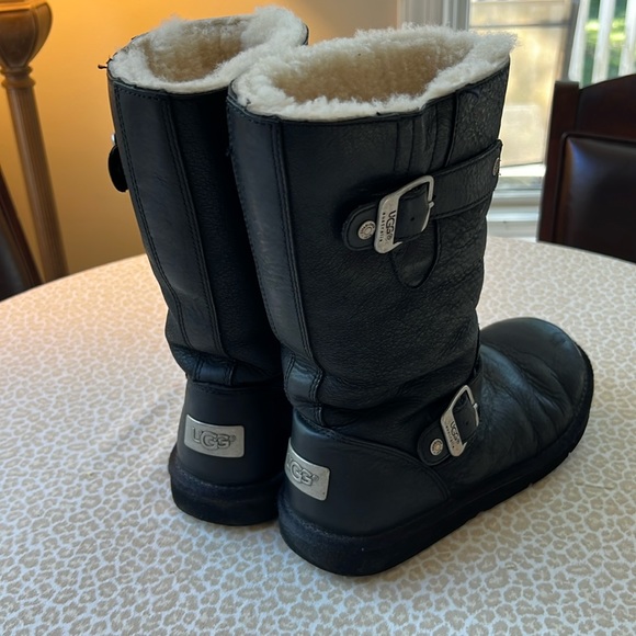 UGG | Shoes | Ugg Black Moto Boots With Silver Buckles Logos Size 7 ...